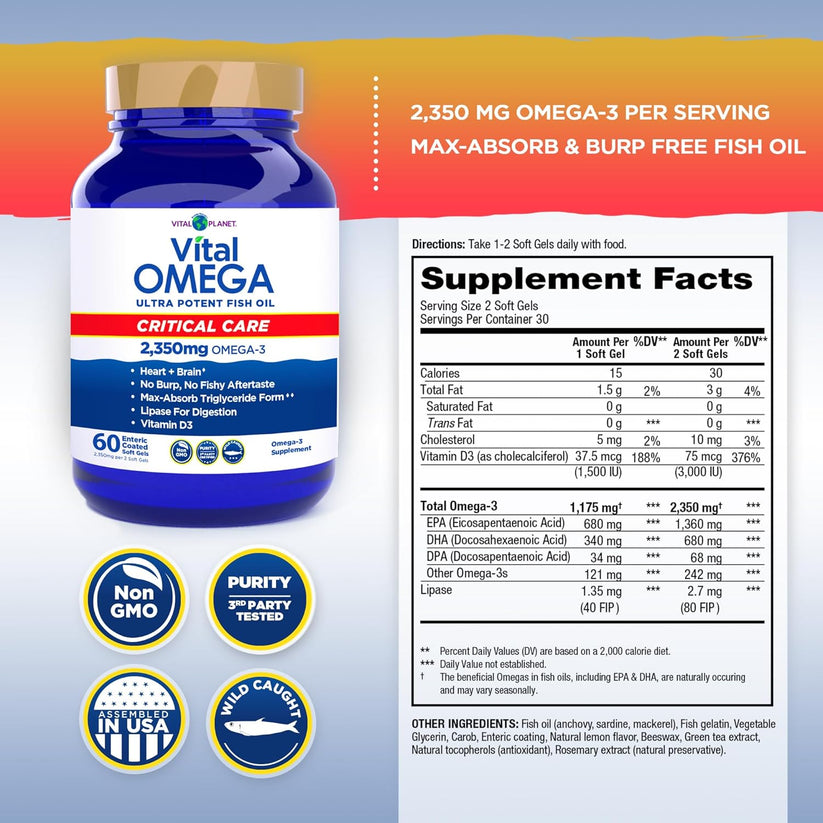 Vital Planet - Vital Omega Critical Care Maximum Dose 2,350mg Omega-3 ...