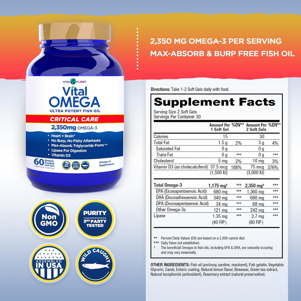 Vital Planet - Vital Omega Critical Care Maximum Dose 2,350mg Omega-3 ...